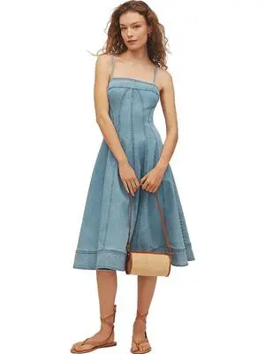 PILCRO The Marin Square-Neck Denim Midi Dress Blue