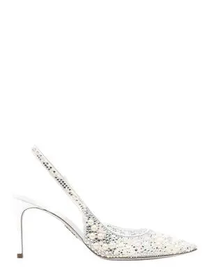 Rene Caovilla 80mm Pearl-embellished Slingback Pumps - White