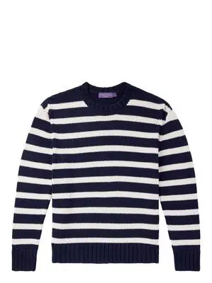 Ralph Lauren Purple Label Striped Cotton Sweater - Blue