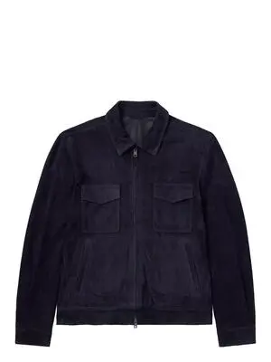 Thom Sweeney Suede Bomber Jacket - Blue
