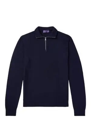 Ralph Lauren Purple Label Silk And Cotton-blend Half-zip Sweater - Blue