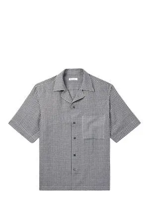 Loro Piana Federico Camp-collar Checked Linen Shirt - Blue