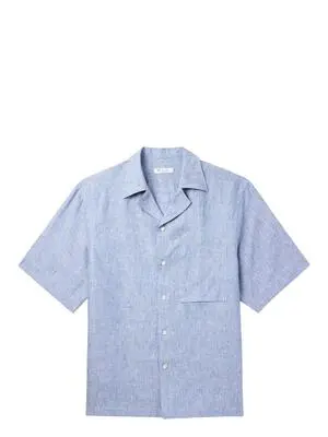 Loro Piana Federico Camp-collar Linen Shirt - Blue