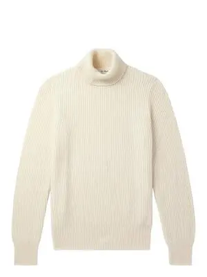 DE PETRILLO Slim-fit Ribbed Merino Wool And Cashmere-blend Rollneck Sweater - Neutrals