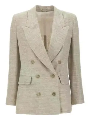 Marella Linen Double-breasted Blazer - Neutrals