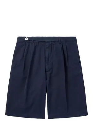 Brunello Cucinelli Straight-leg Pleated Cotton-twill Shorts - Blue