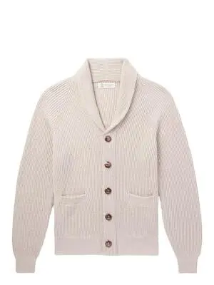 Brunello Cucinelli Brunello Cucinelli Shawl-Collar Ribbed Cotton Cardigan Gray