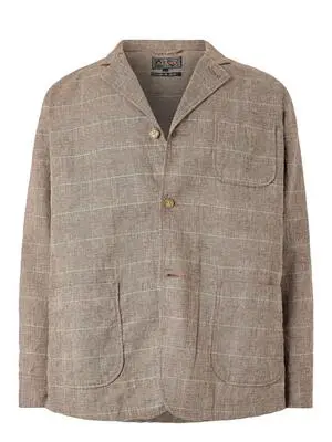 BEAMS Oversized Unstructured Prince Of Wales Checked Linen Suit Jacket - Brown