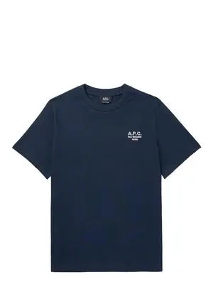 A.p.c. Logo-embroidered Cotton-jersey T-shirt - Blue