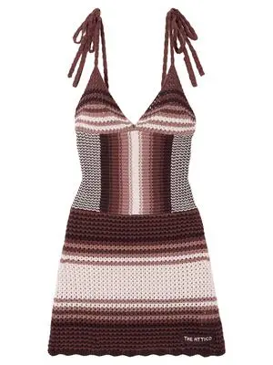 Attico Striped Crocheted Mini Dress - Brown