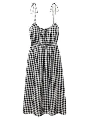 DÔEN Leslie Tie-detailed Smocked Gingham Voile Midi Dress - Black