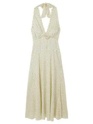 DÔEN Mazarin Ruffled Polka-dot Silk-blend Satin Halterneck Dress - Neutrals