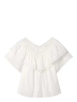 DÔEN Cosenza Ruffled Fil Coupé Cotton-voile Blouse - White