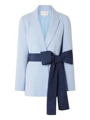 Carolina Herrera Belted Wool-blend Crepe Blazer - Blue