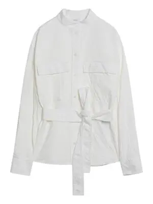 FERRAGAMO Belted Cotton Blend Shirt - White