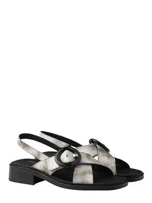 Prada Brushed Leather Buckle Sandals - White