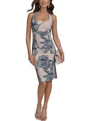 Donna Karan New York Floral Square Neck Sheath Dress - Sand Multi