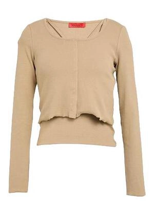 Max & Co. Ribbed Crewneck Long Sleeve Twin Set - Sand