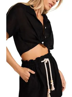 Vitamin A® Hana Crop Cover-up Shirt - Black