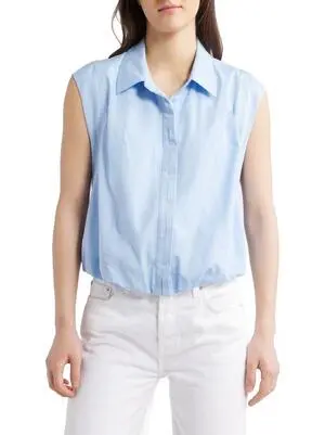 Wit & Wisdom Cap Sleeve Button-up Shirt - High Sky Blue