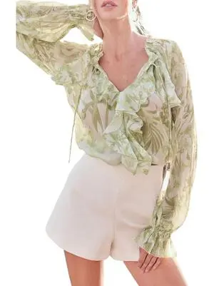 LIPSY Floral Ruffle Long Sleeve Peplum Top - Green