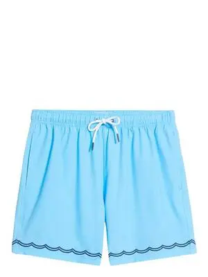 MAVRANS Wavy Stitch Embroidered Performance Swim Trunks - Blue