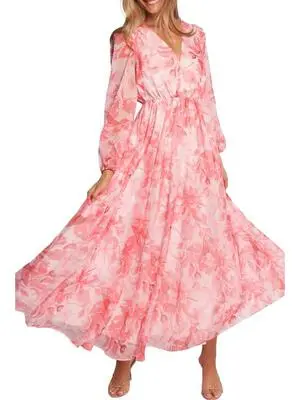 PETAL & PUP Anisa Long Sleeve Maxi Dress - Pink Floral
