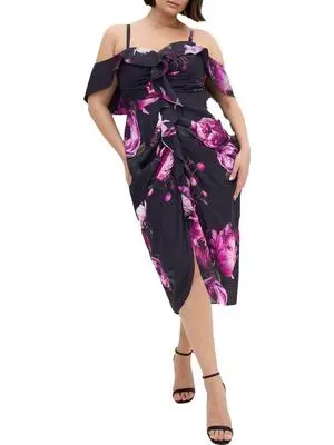 CITY CHIC Off-the-Shoulder Floral Print Midi Dress