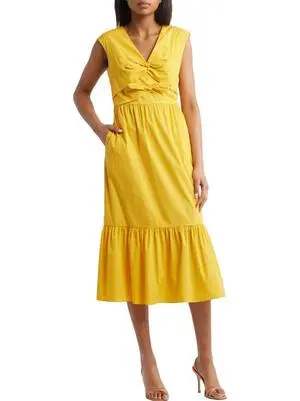 Anne Klein Bow Front Midi Dress - Sunset Gold
