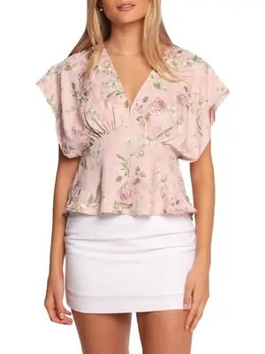 PETAL & PUP Ricki Floral Empire Waist Satin Top Blush Rose