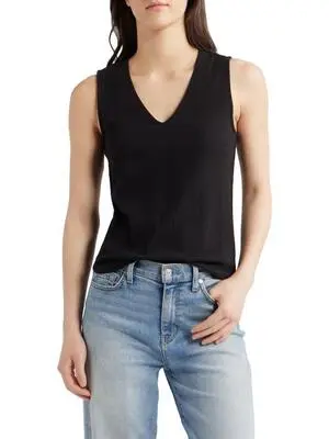 Wit & Wisdom V-neck Rib Tank - Black