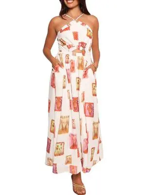 PETAL & PUP Madi Cutout Sleeveless Maxi Dress - White Multi