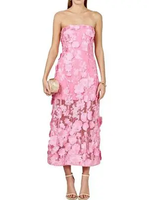 Endless Rose Floral Embroidery Strapless Dress - Peony Pink