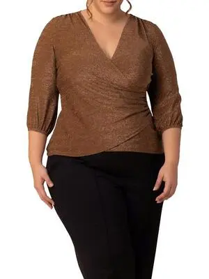 KIYONNA Celeste Faux Wrap Top - Mocha Sparkle