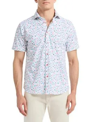 Robert Graham Mix & Match Knit Short Sleeve Button-up Shirt - White