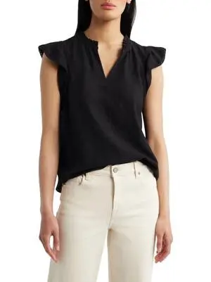 Wit & Wisdom Flutter Sleeve Top Black