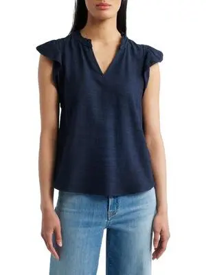 Wit & Wisdom Flutter Sleeve Top - Navy