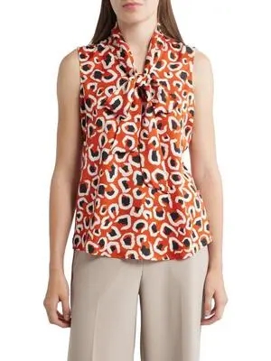 TAHARI ASL Bow Neck Sleeveless Top - Persimmon Leopard