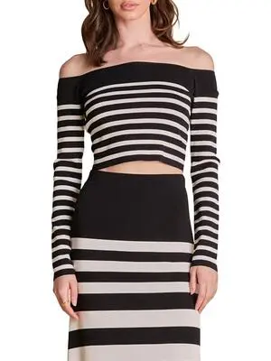 Endless Rose Striped Off-the-shoulder Sweater - Black/ Cream