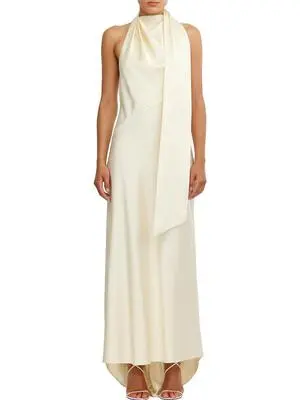 Significant Other Adriana Open Back Halter Gown - Pearl