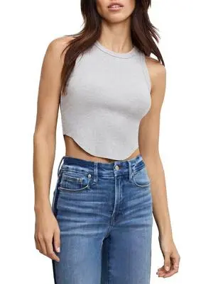 GOOD AMERICAN Lightweight Crop Stretch Cotton Rib Racer Tank