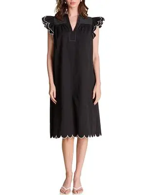 English Factory Scallop Hem Midi Dress - Black/ White
