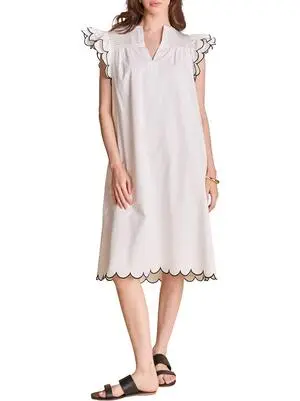 English Factory Scallop Hem Midi Dress - White/ Black