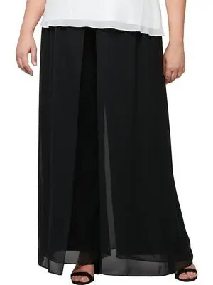 Alex Evenings Wide Leg Pants With Mesh Skirt Overlay - Black