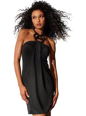NATORI Solid Jersey Halter Mini Dress