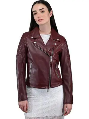 Frye Oklahoma Biker Leather Jacket - Burgundy