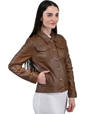 Frye Callum Trucker Leather Jacket - Brown