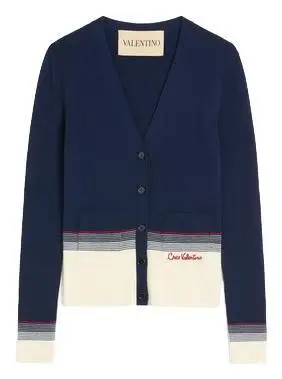 Valentino Garavani Wool Cardigan With Embroidery - Navy
