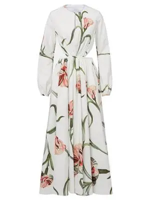 Giambattista Valli Macro Carnation Cutout Poplin Maxi Dress - White