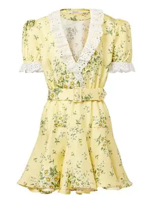 RODARTE Satin And Broderie Anglaise Minidress - Yellow